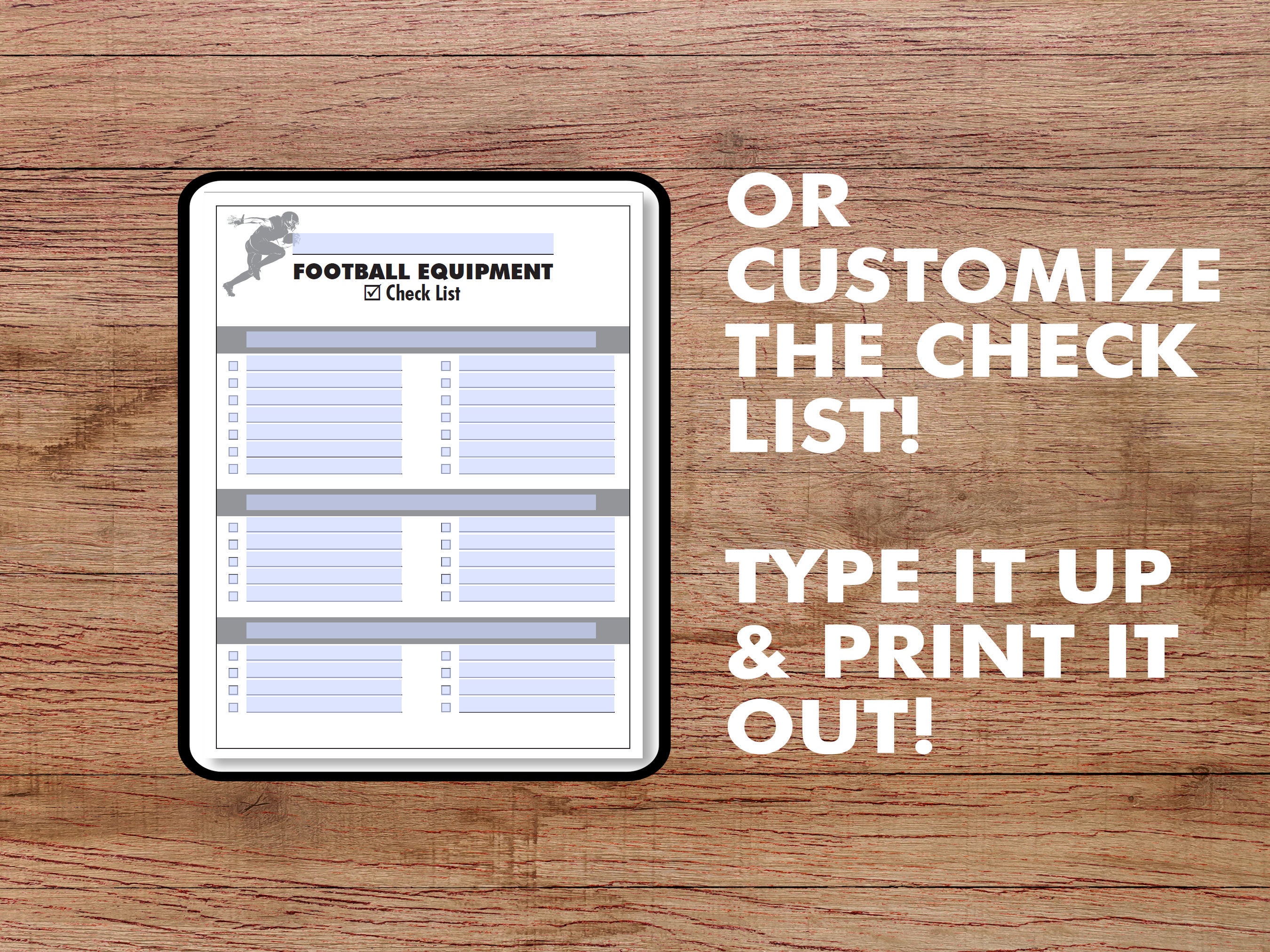 Football Equipment Check List, Customizable and Printable PDF, Add Your ...