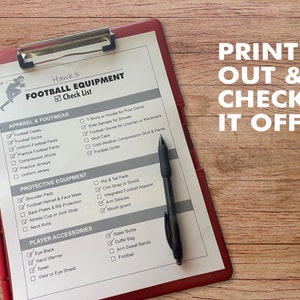 Football Equipment Check List, Customizable and Printable PDF, Add Your ...
