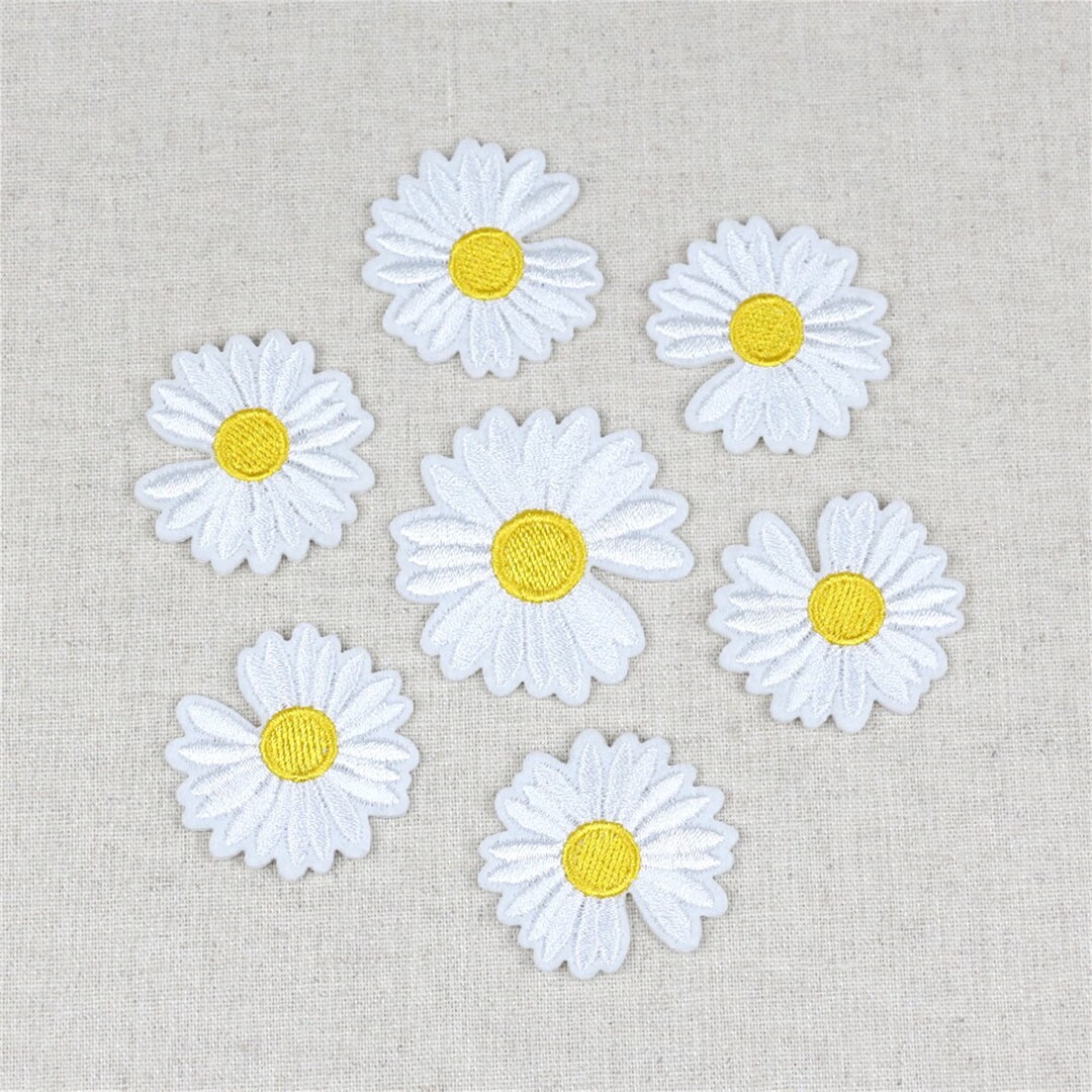 6/150P White Daisy Embroidered Patches Iron/sew on Applique Badge ...