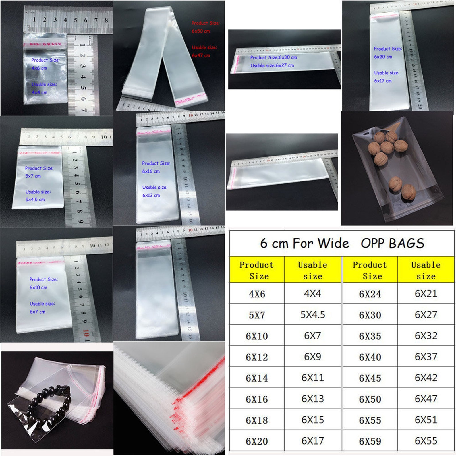 50-100PCS Self Adhesive Seal Clear Poly Plastic Bags Resealable Cello ...