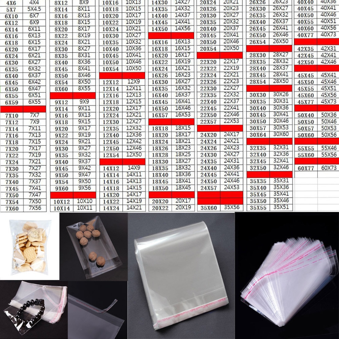 182 Kinds of Size Pieces Clear Resealable Cellophane Bags Self-adhesive ...