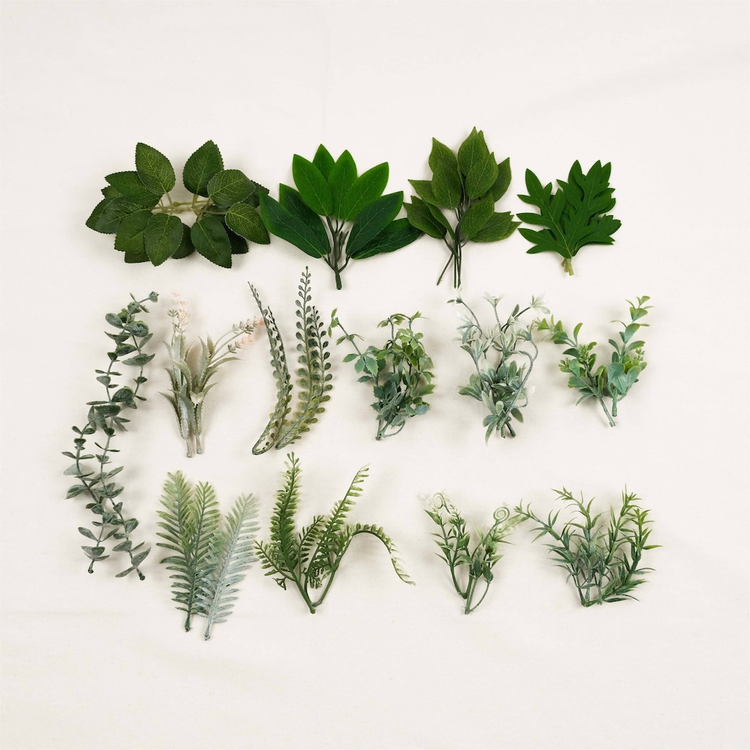 37pcs Artificial Silk Green Leaf Plastic Plant Combo Set 14style ...