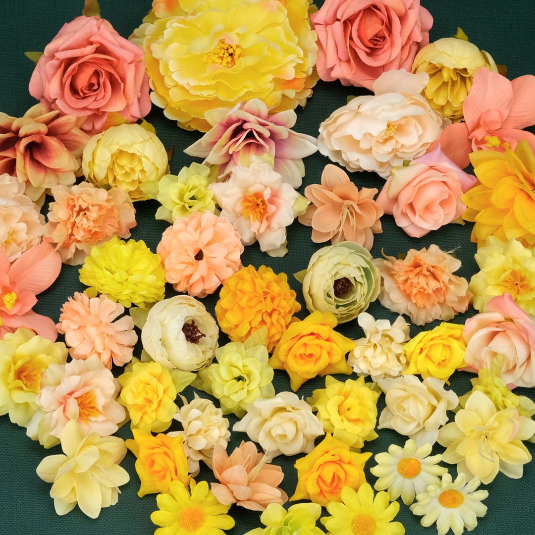 Yellow Theme Artificial Silk Flower Head Combo Set for DIY Crafts ...