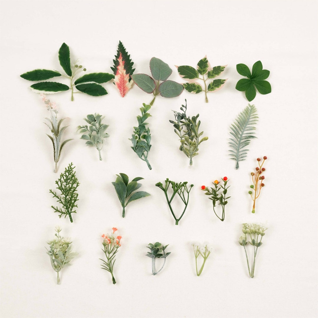 20style Artificial Silk Green Leaf Plastic Plant Grab Bag 66PCS Faux ...