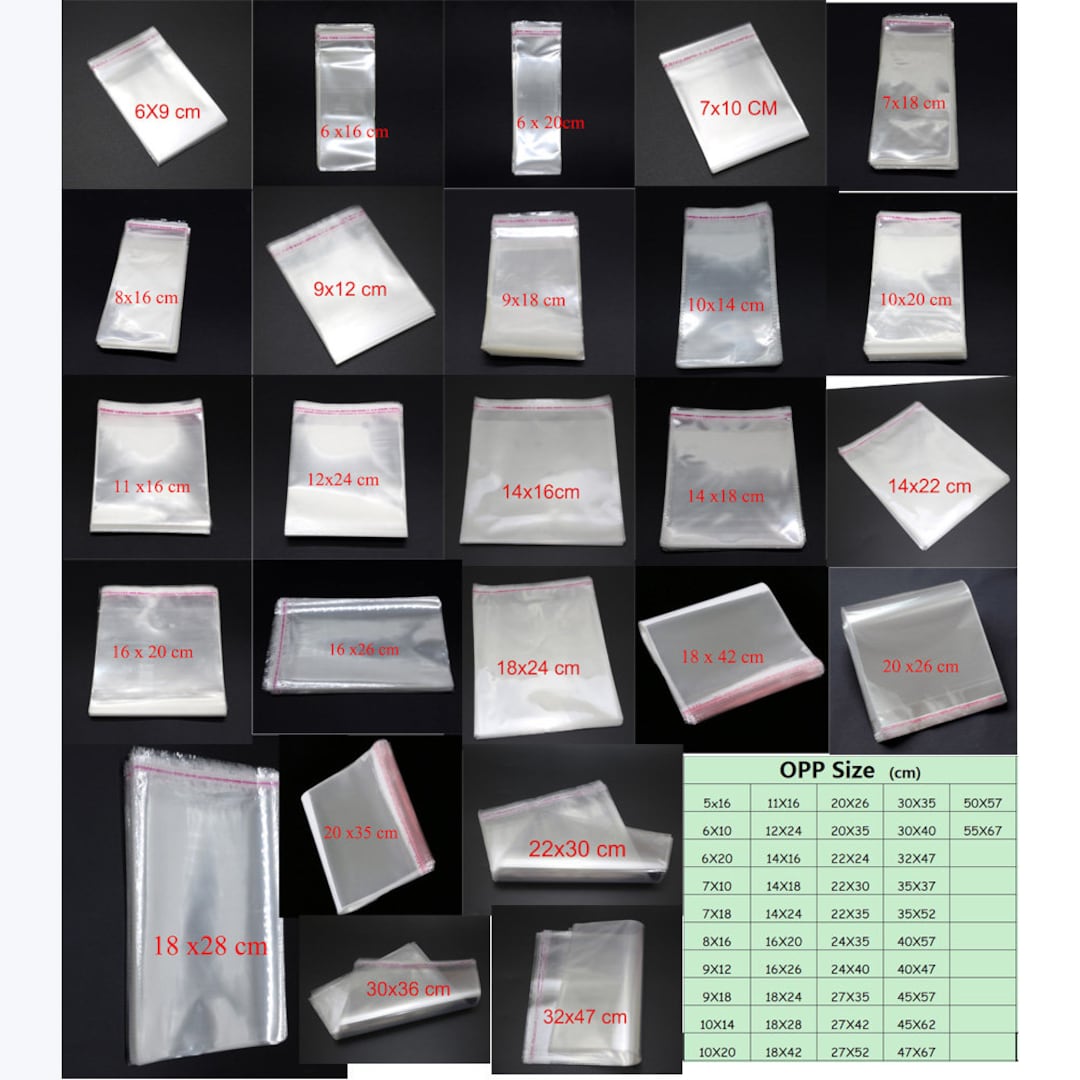 100pcs/pack Self Adhesive Clear Poly Plastic Bag Resealable Cello ...