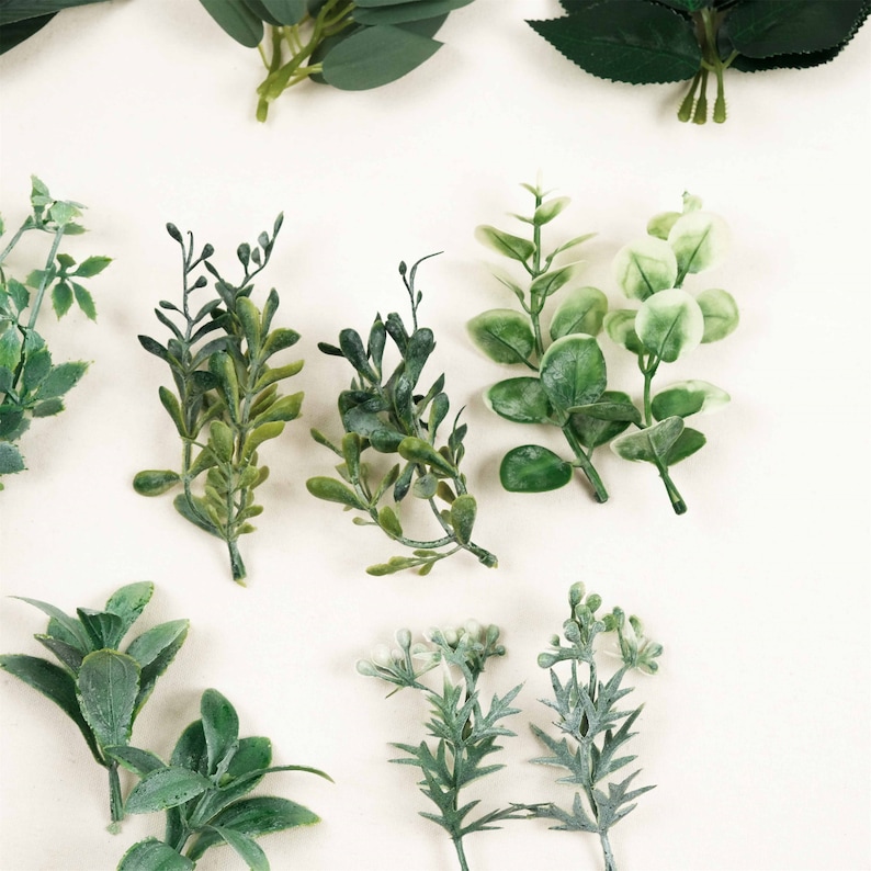 48PCS Artificial Silk Green Leaf Greenery Mix Eucalyptus Fern Combo Set ...