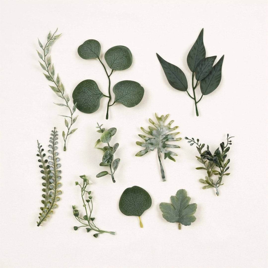 19PCS Loose Greenery Kit / Artificial Silk Green Leaf Fake Plant Combo ...