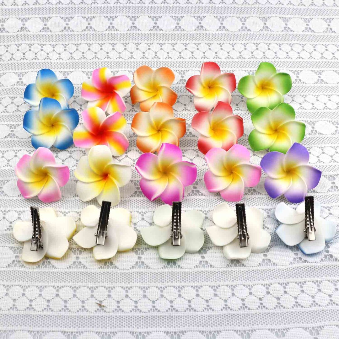 10P 5/6/9CM Hawaii Flower Hairclip Foam Plumeria Hairpin Frangipani Egg ...