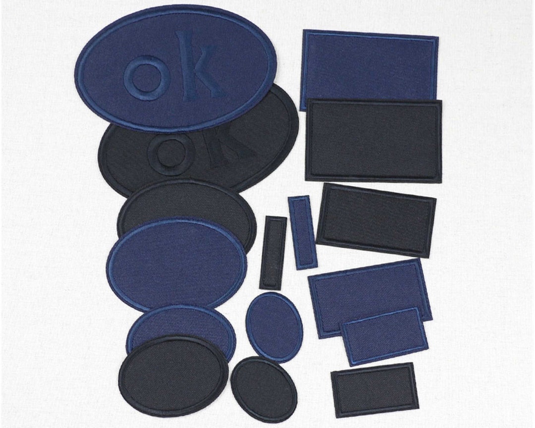 6/150PCS Rectangle/oval Blank Patch - Iron on Sew on Solid Black Navy ...