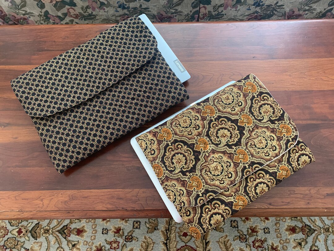 Double Quilted Laptop Computer Sleeves Black and Gold Geometric Print ...