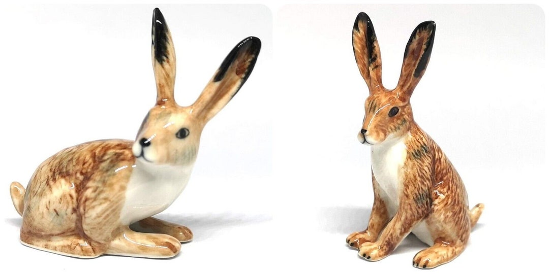 Ceramic Wild Rabbit Figurine Hand Painted Brown Miniature Terrarium ...