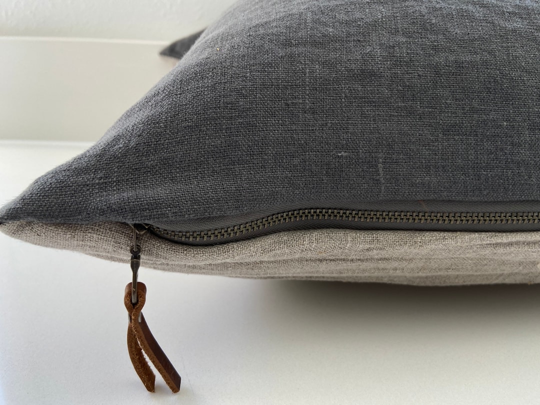 Graphite Linen Pillow Gray Pillow Gray Linen Pillow Exposed Zipper ...