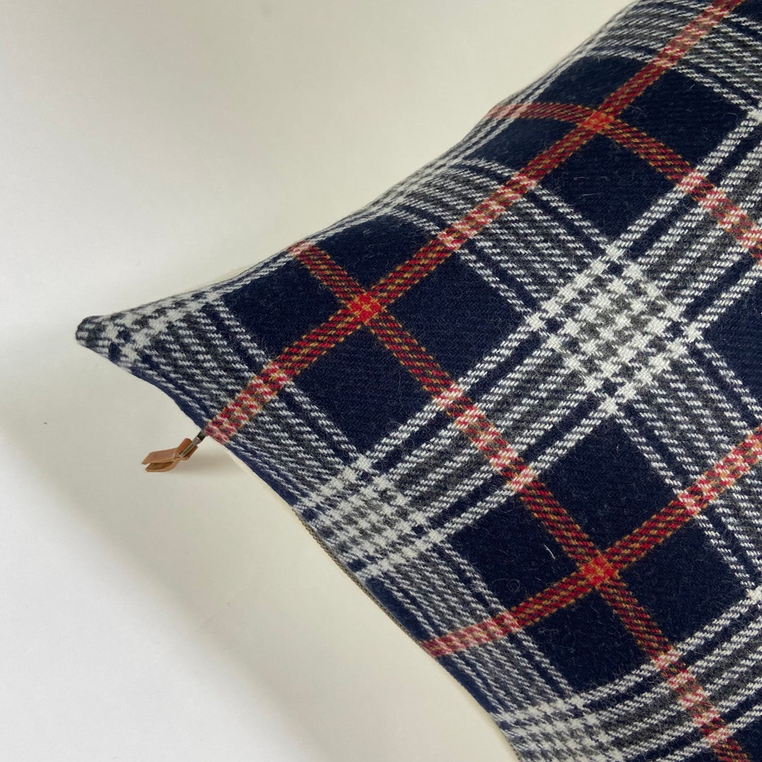 Blue Plaid Wool Pillow Cover Red Blue Plaid Housewarming Gift Exposed ...