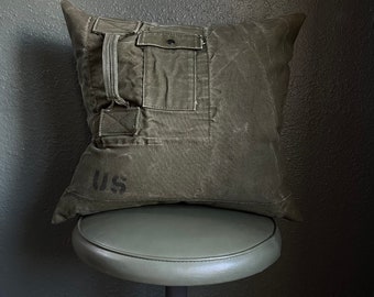 Army Canvas Pillow Vintage Olive Green Oneofakind With Unique ...
