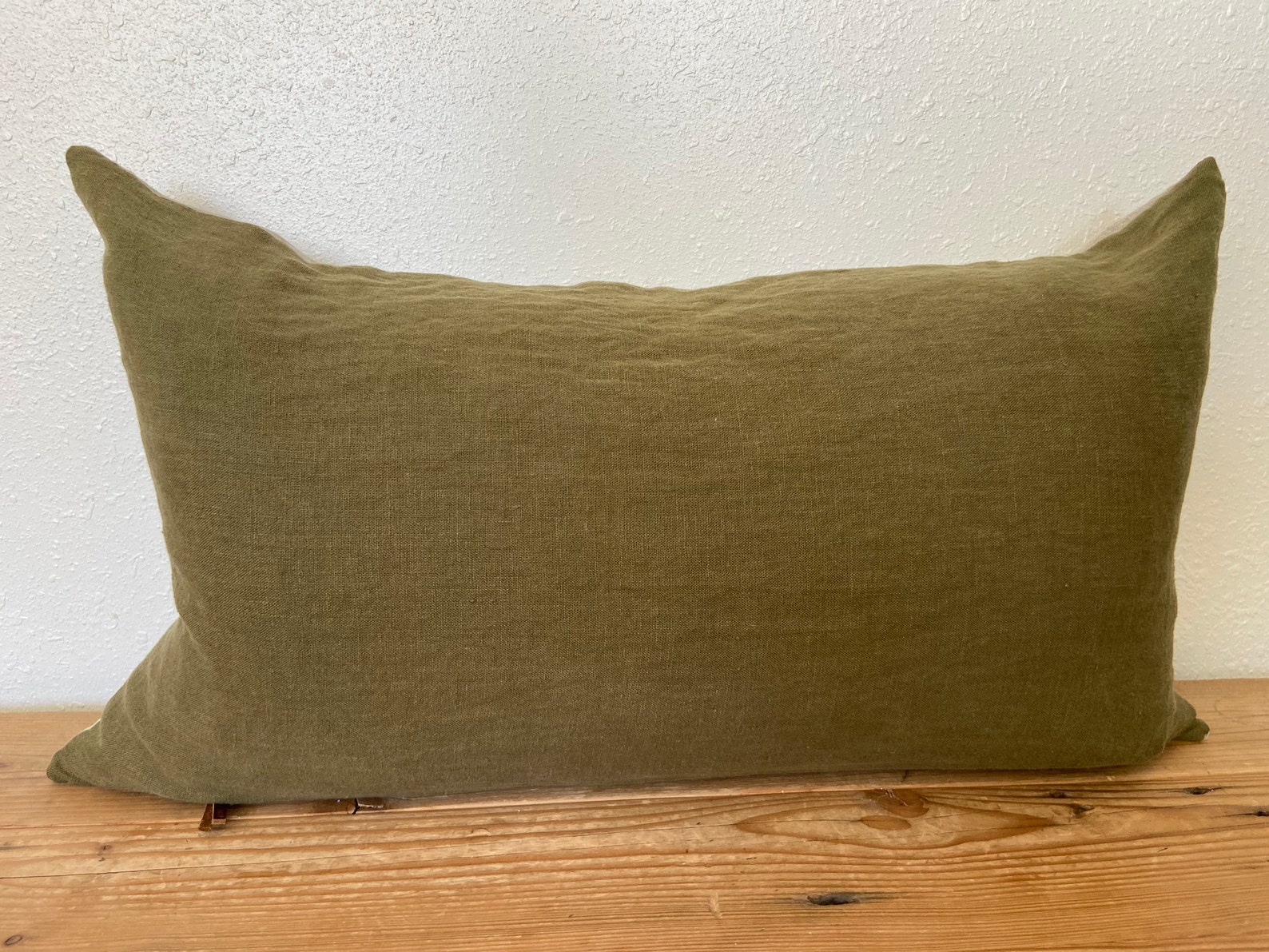 Luxury Olive Green Linen Pillow Cover With Neutral Linen Backing ...