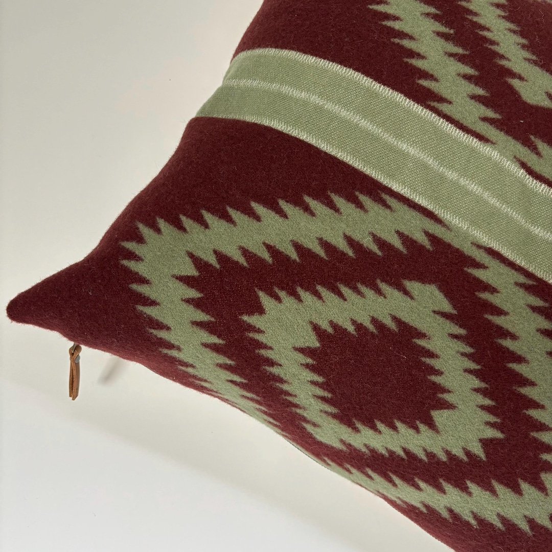 Maroon and Green Aztec Southwestern Wool Pillow Cover Exposed Zipper ...