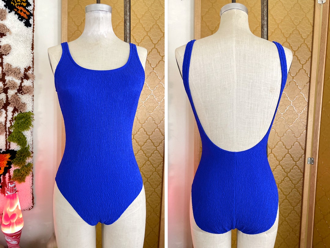 Vintage 90s Jantzen Scrunch Texture Electric Blue Backless Swimsuit Sz M - Etsy