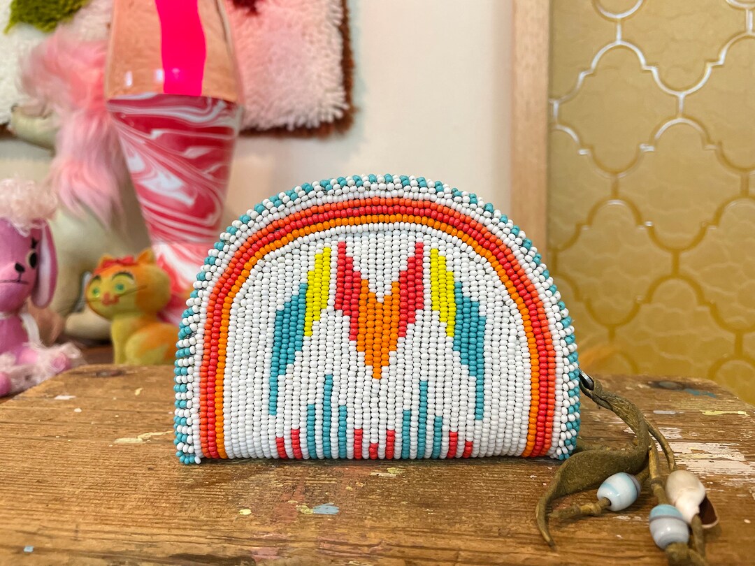 Vintage 50s Native American Fully Beaded Leather Chimayo Style Coin ...