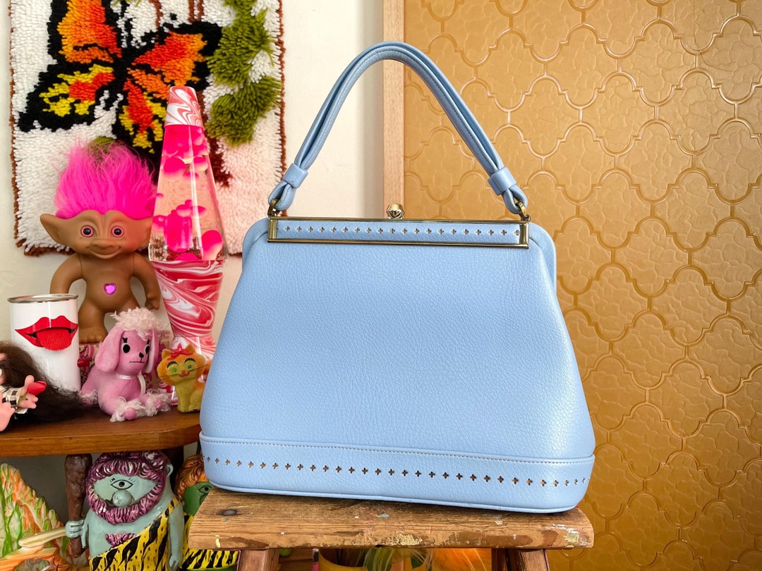 Vintage 60s Mod Powder Blue Vinyl Faux Leather Purse W/ Hinged Kisslock ...