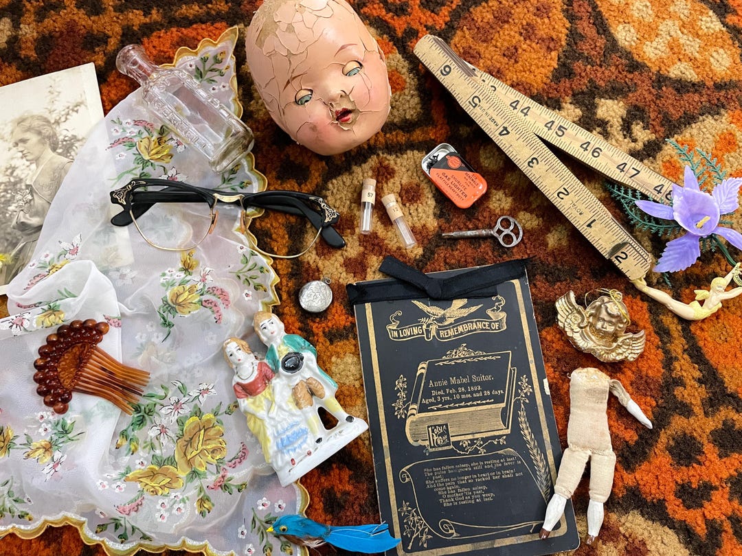 Vintage Curio Oddities Memento Mori Junk Drawer Lot - Antique Funeral ...