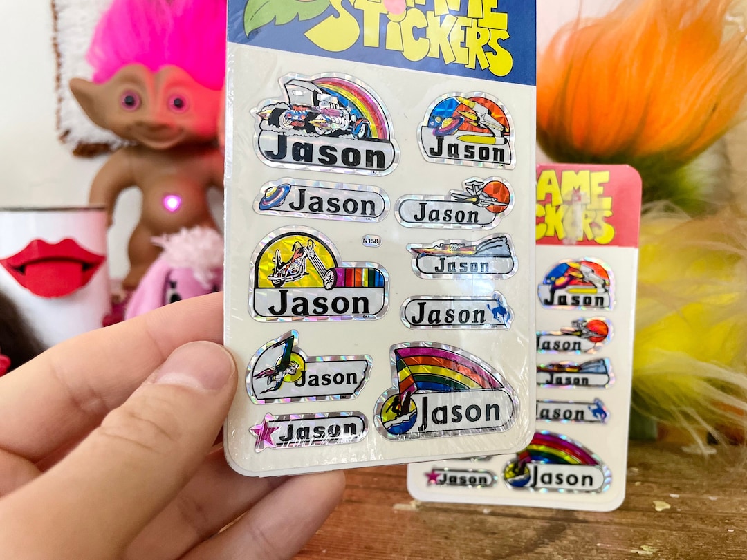 Vintage 80s Jason Name Stickers - Holographic Prism Motorcycle, Rainbow ...