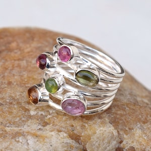 Multi Tourmaline Ring, Natural Tourmaline Ring, 925 Sterling Silver ...