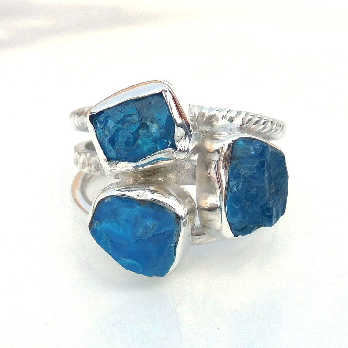Apatite Ring Raw Apatite Ring Neon Blue Apatite Ring 925 | Etsy