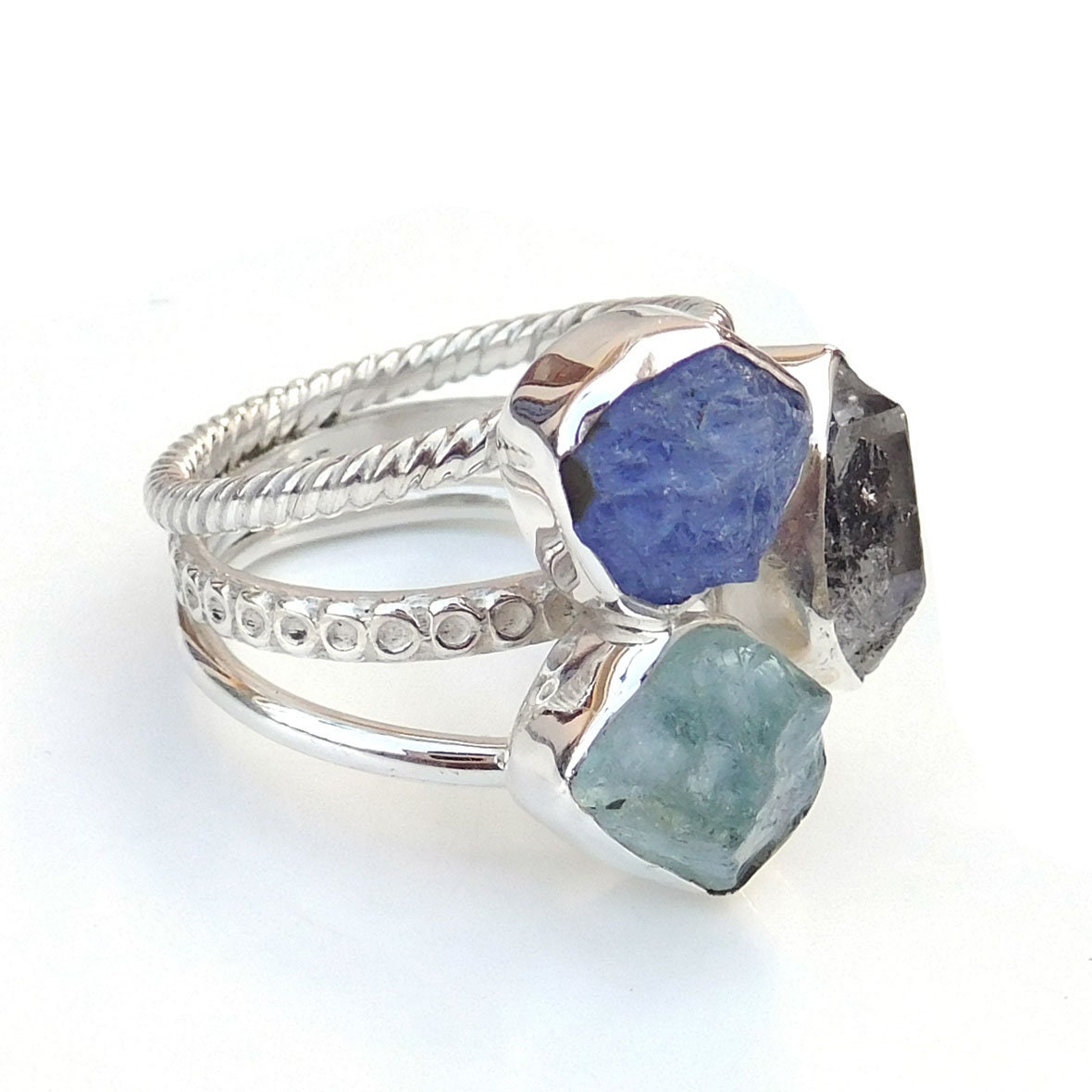 Multi Stone Ring Natural Multi Raw Rough Gemstone Ring 925 | Etsy