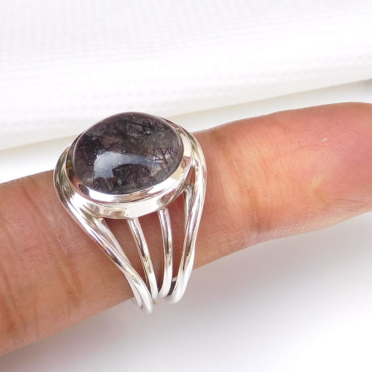 Black Rutile Ring Black Rutile Quartz Ring Tourmalated - Etsy