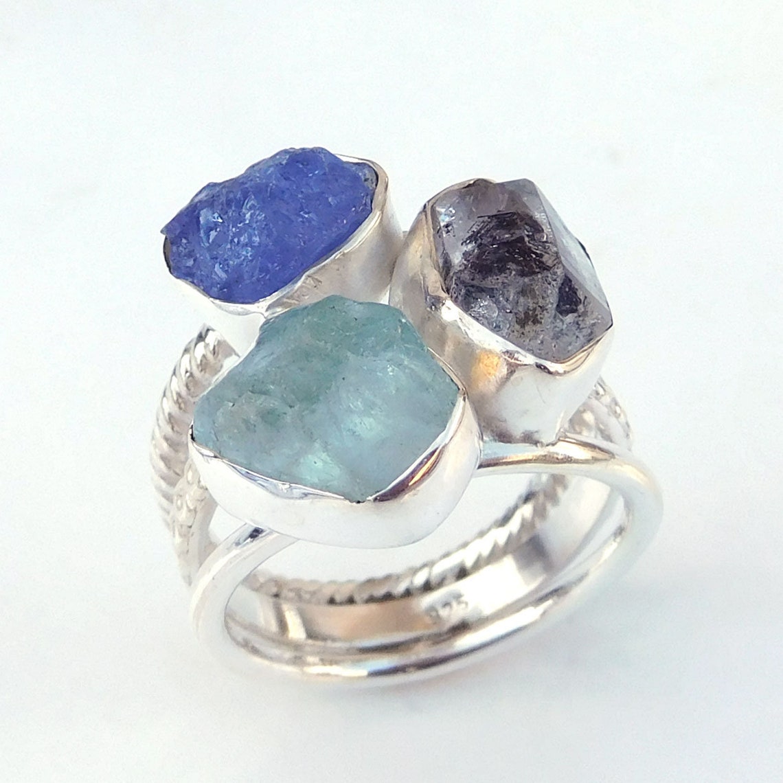 Multi Stone Ring Natural Multi Raw Rough Gemstone Ring 925 | Etsy