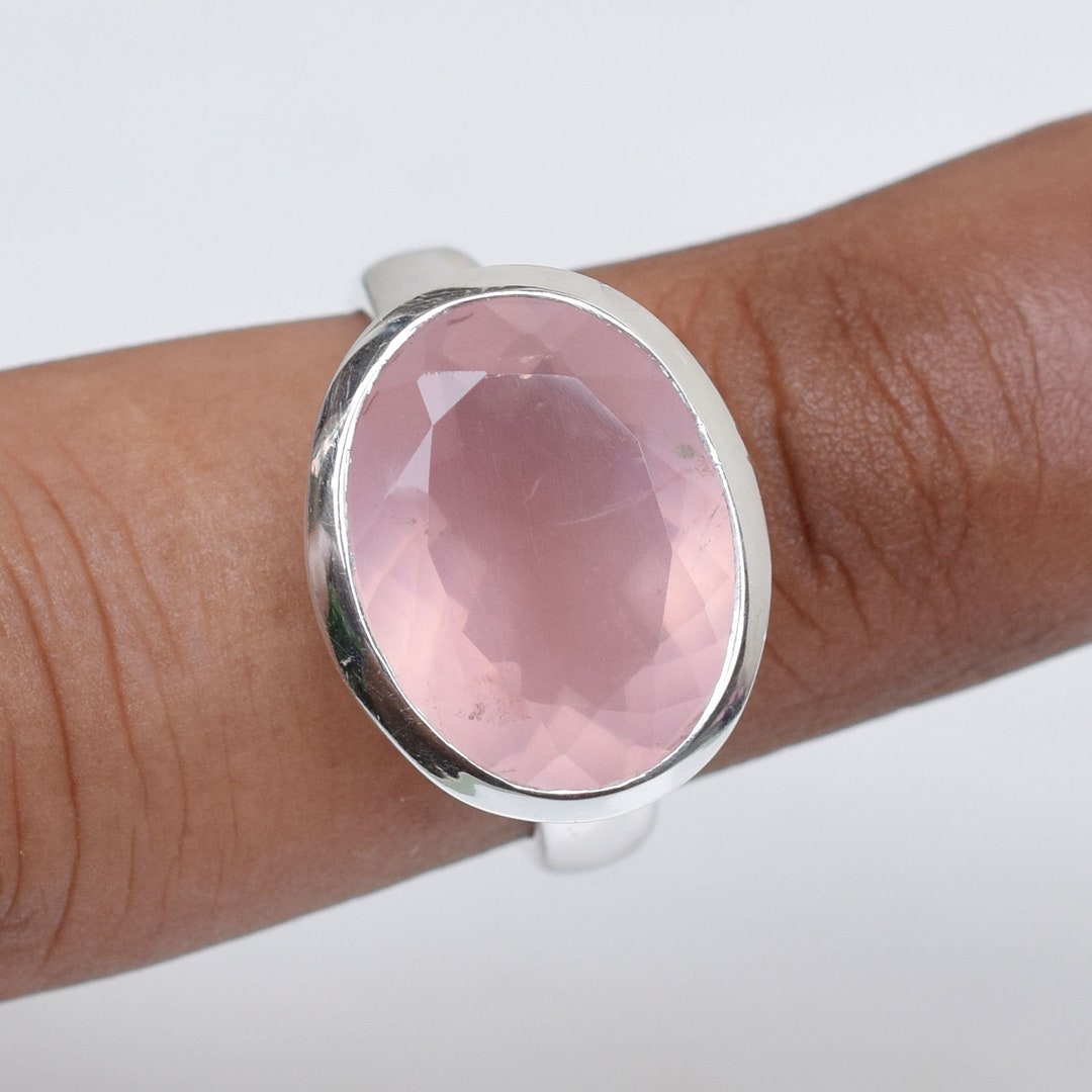 Natural Pink Rose Quartz Ring, Gift Pink Stone Ring, Pink Gemstone Ring ...