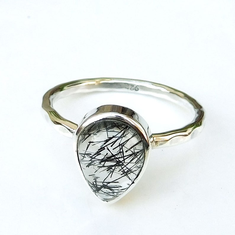 Black Rutile Ring Tourmalated quartz Ring Pear Gemstone | Etsy