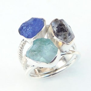 Multi Stone Ring, Natural Multi Raw Rough Gemstone Ring, 925 Sterling ...