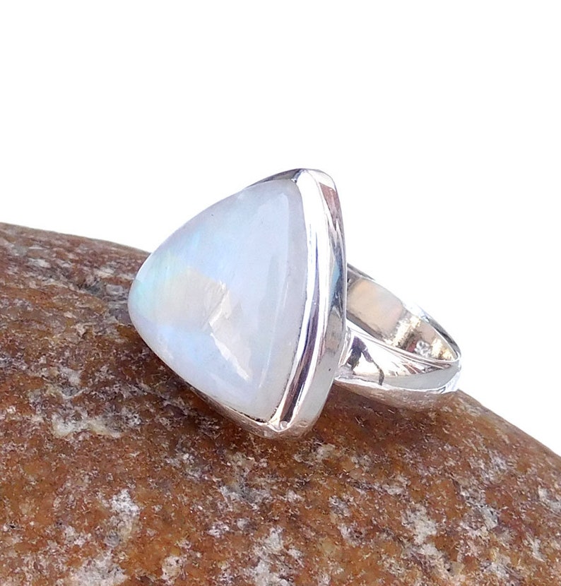 Moonstone Ring Trillion Ring Solid 925 Sterling Silver Ring - Etsy