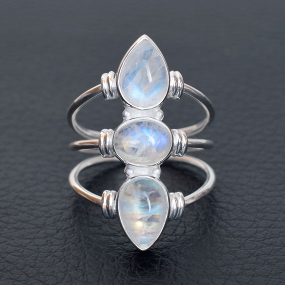 Moonstone Ring Rainbow Moonstone Ring 925 Sterling Silver | Etsy