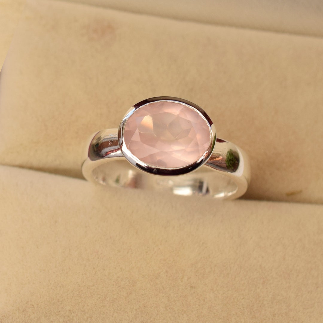 Pink Rose Quartz Ring, Natural Rose Quartz Ring, 925 Sterling Silver ...
