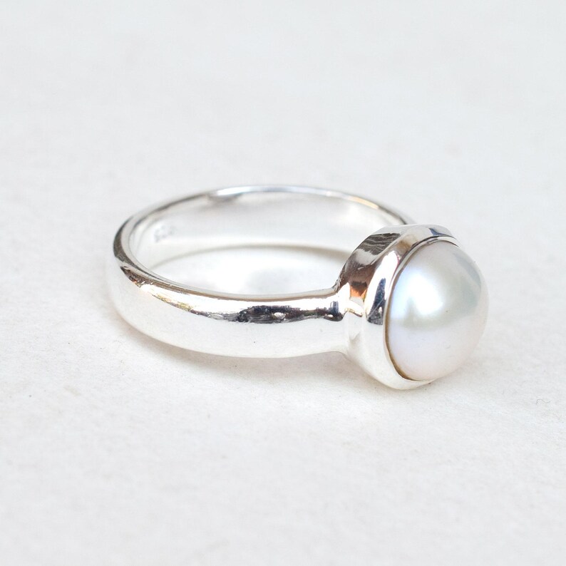 Handmade Sterling Silver Pearl Ring: Bezel Set Statement Ring - Etsy