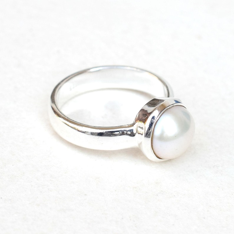 Handmade Sterling Silver Pearl Ring: Bezel Set Statement Ring - Etsy