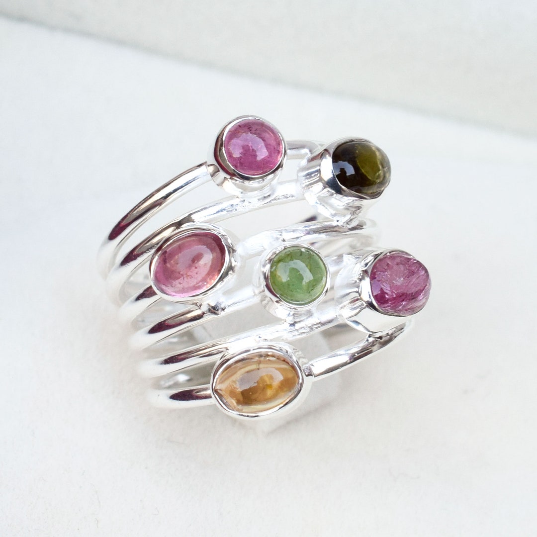 Multi Tourmaline Ring, Natural Tourmaline Ring, 925 Sterling Silver ...
