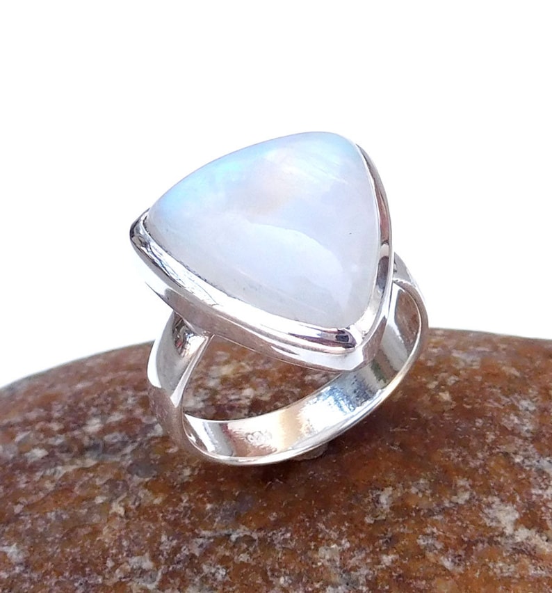 Moonstone Ring Trillion Ring Solid 925 Sterling Silver Ring - Etsy