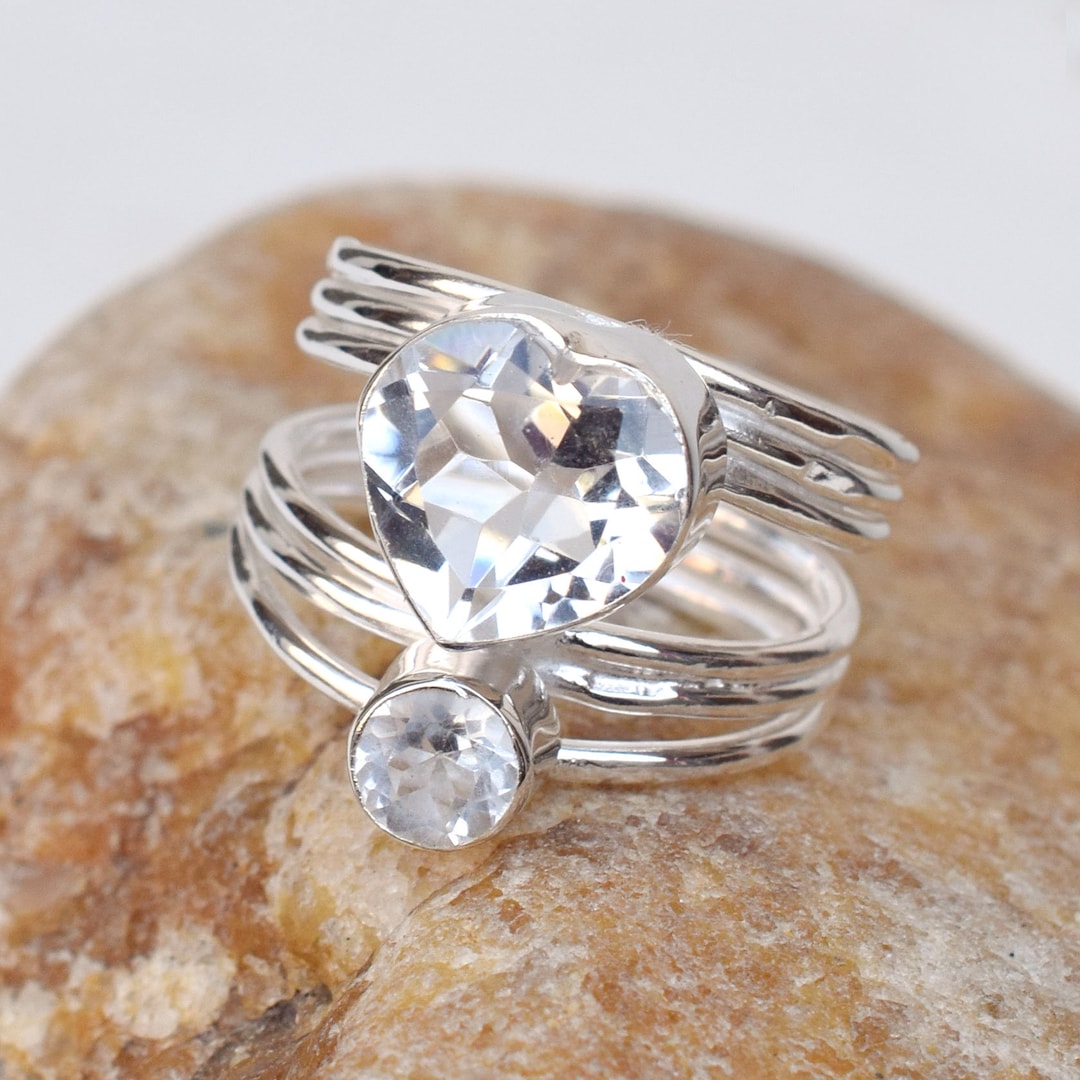Natural Clear Quartz Ring, Rock Crystal Quartz Ring, Handmade 925 ...