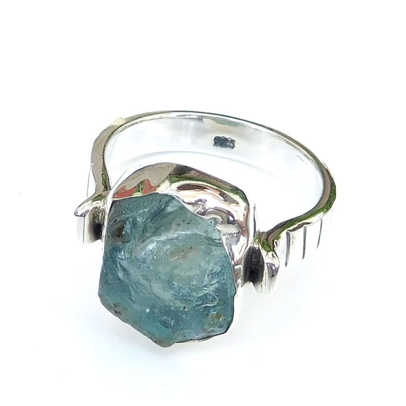 Raw Aquamarine Ring Aquamarine Raw Chunk Gemstone Ring One - Etsy