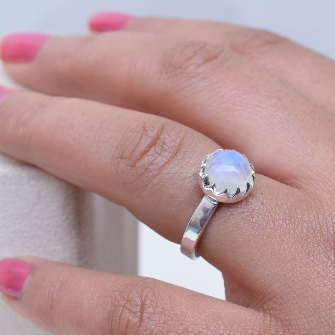 Rainbow Moonstone Ring, 925 Sterling Silver, Prong Setting - Etsy
