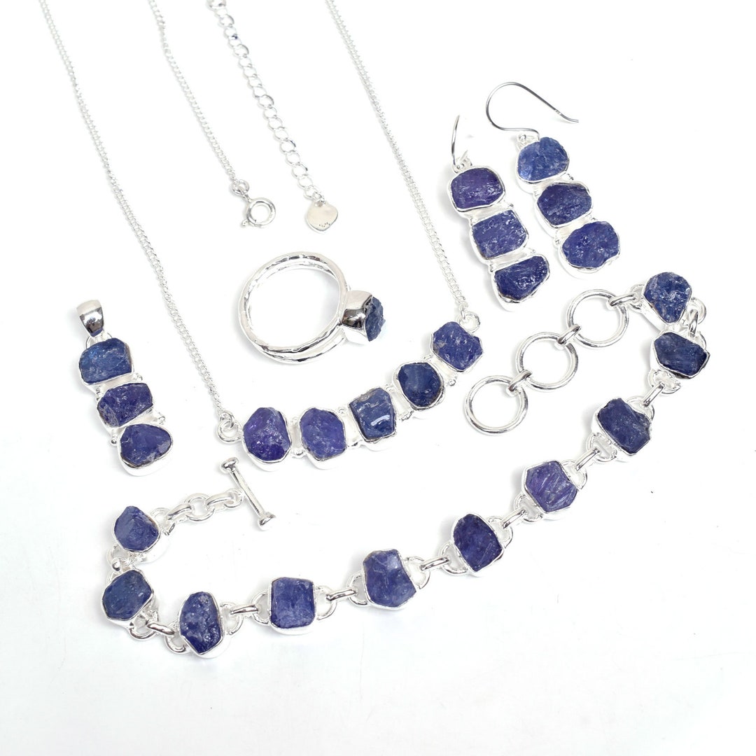 Tanzanite Jewellery Set Natural Raw Tanzanite Jewelry Set 925 Sterling ...