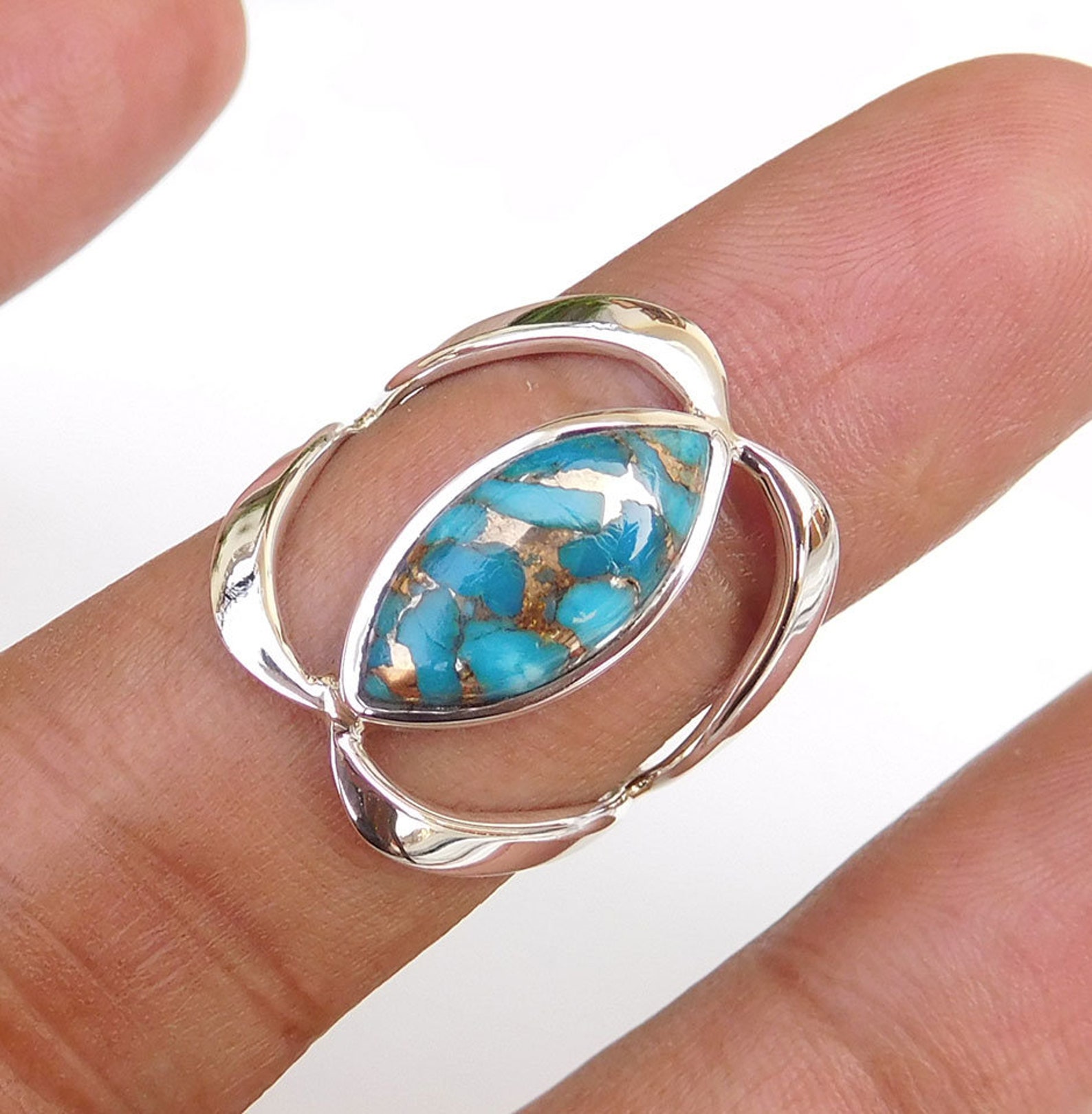 Blue Copper Turquoise Ring Handmade Ring Unique Silver Ring - Etsy