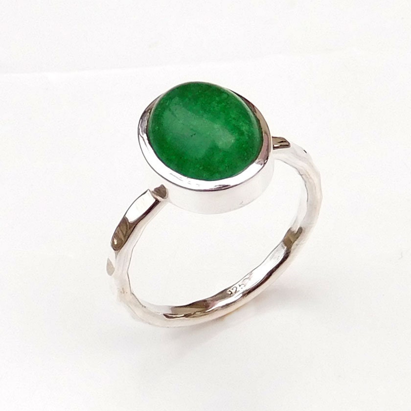 Green Jade Ring: Hammered Sterling Silver Stackable Band - Etsy