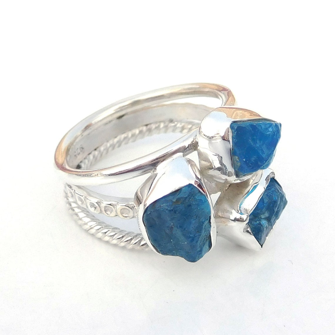 Apatite Ring Raw Apatite Ring Neon Blue Apatite Ring 925 | Etsy