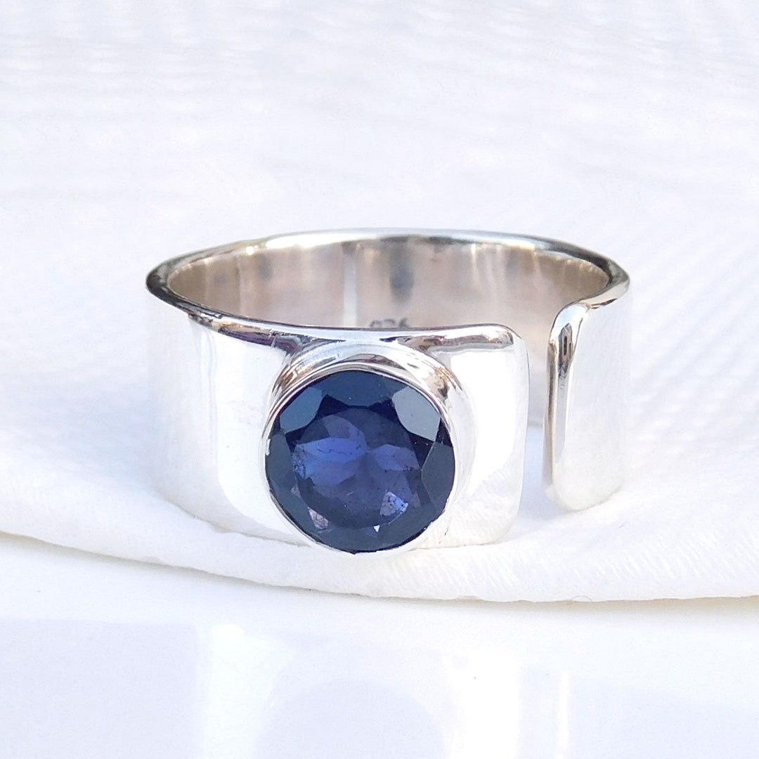 Handmade 7mm Round Iolite Ring: Adjustable Sterling Silver Band - Etsy