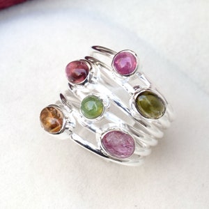 Multi Tourmaline Ring, Natural Tourmaline Ring, 925 Sterling Silver ...