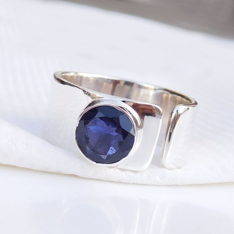 Handmade 7mm Round Iolite Ring: Adjustable Sterling Silver Band - Etsy